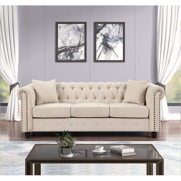 Darby Home Co Neillsville 81" Linen Rolled Arm Chesterfield Sofa ...