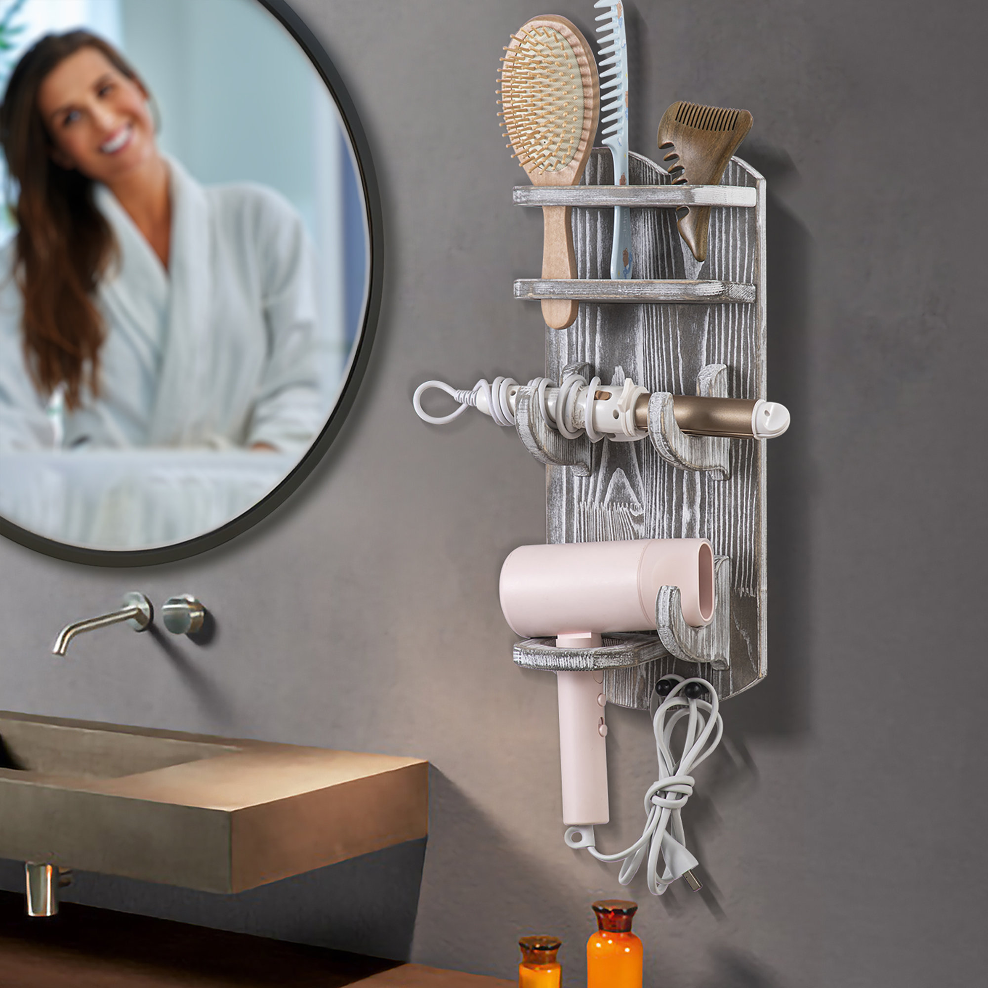 Gracie Oaks Shirleymae Wood Hair Tool Holder & Reviews | Wayfair