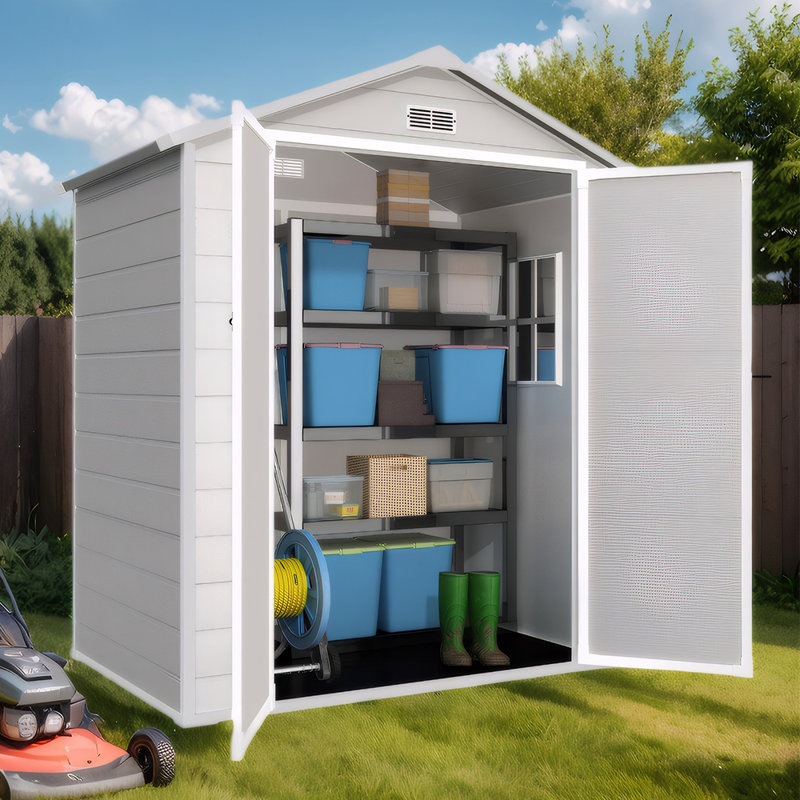 iYofe 6' x 4' Resin Outdoor Storage Shed with Lockable Door & Air Vent ...