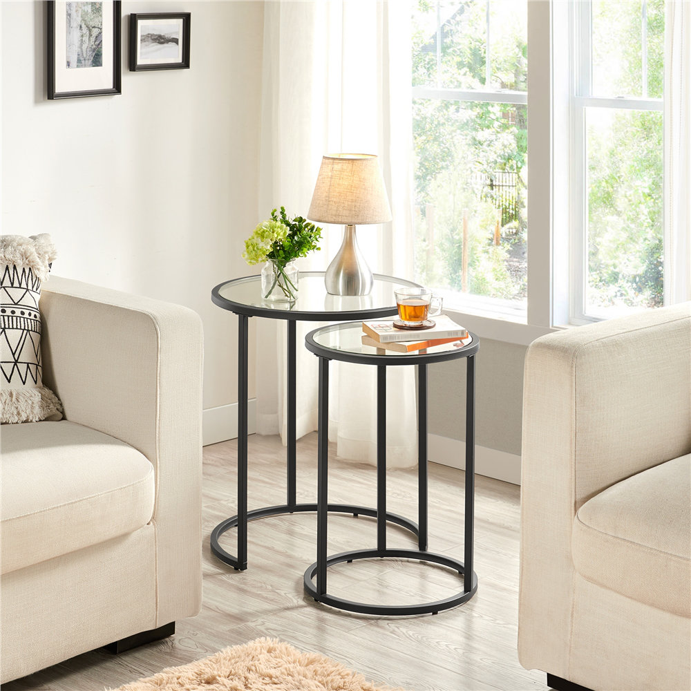 Mercer41 Baina 23.5"H Round Nesting End Table Set with Metal Frame ...