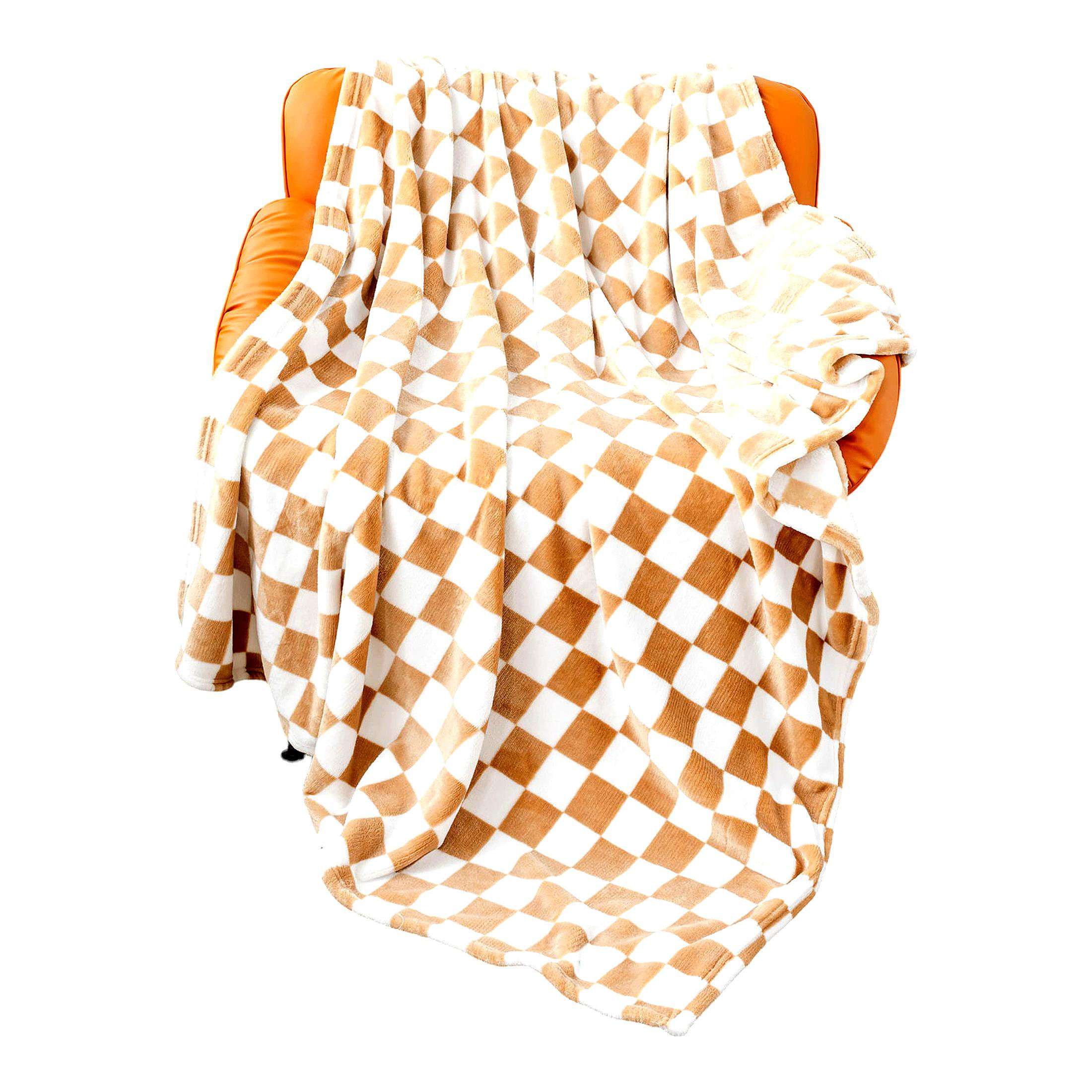 BRBCA CozyCheck Flannel Throw: Ultra Soft Khaki Checkerboard Blanket ...