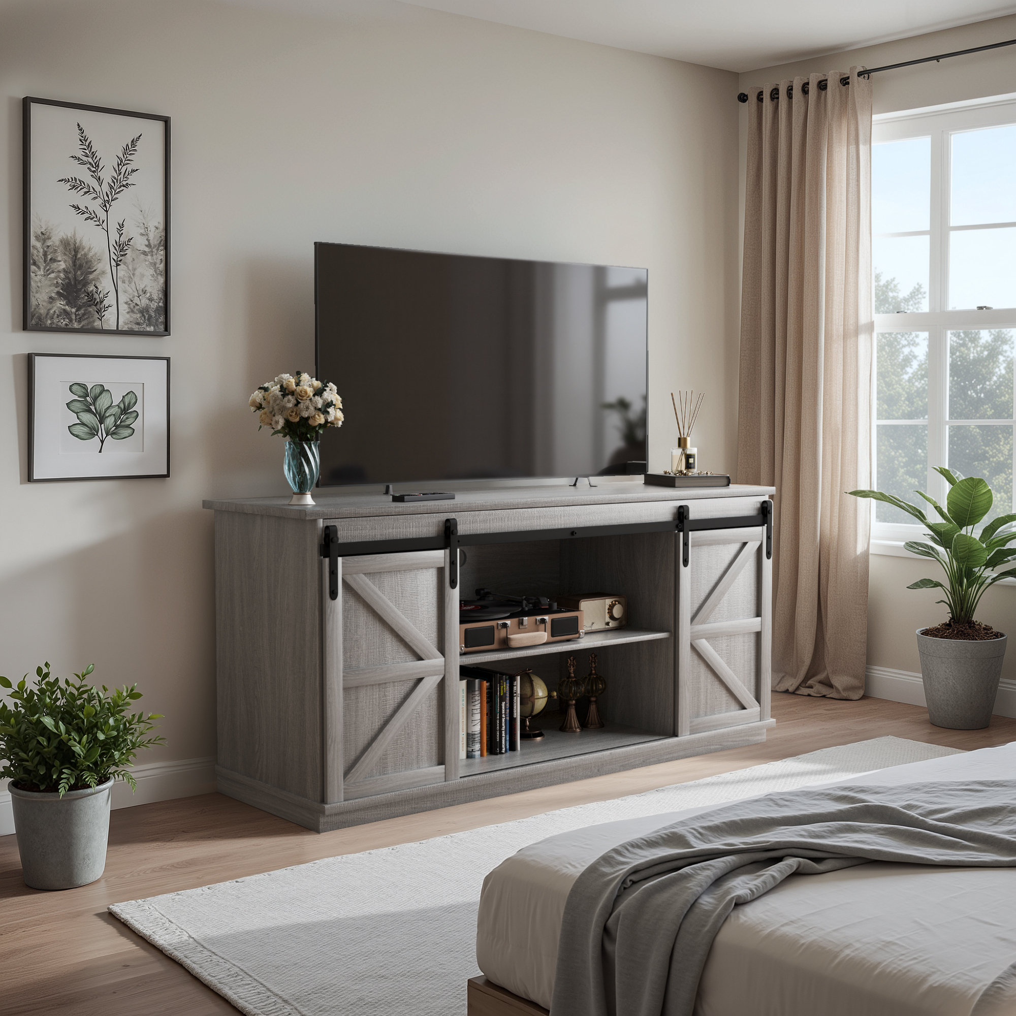Ophelia & Co. Tv Stand For Tvs Up To 65" With Double Sliding Barn Doors ...
