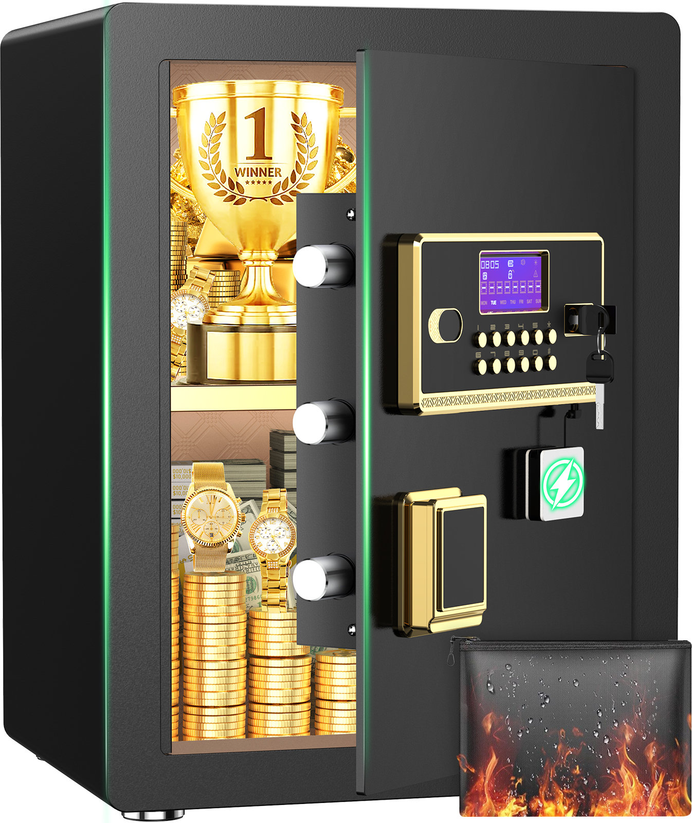 BESAFETY Safe Box, Digital Keypad Home Security Safe With Fireproof Bag ...