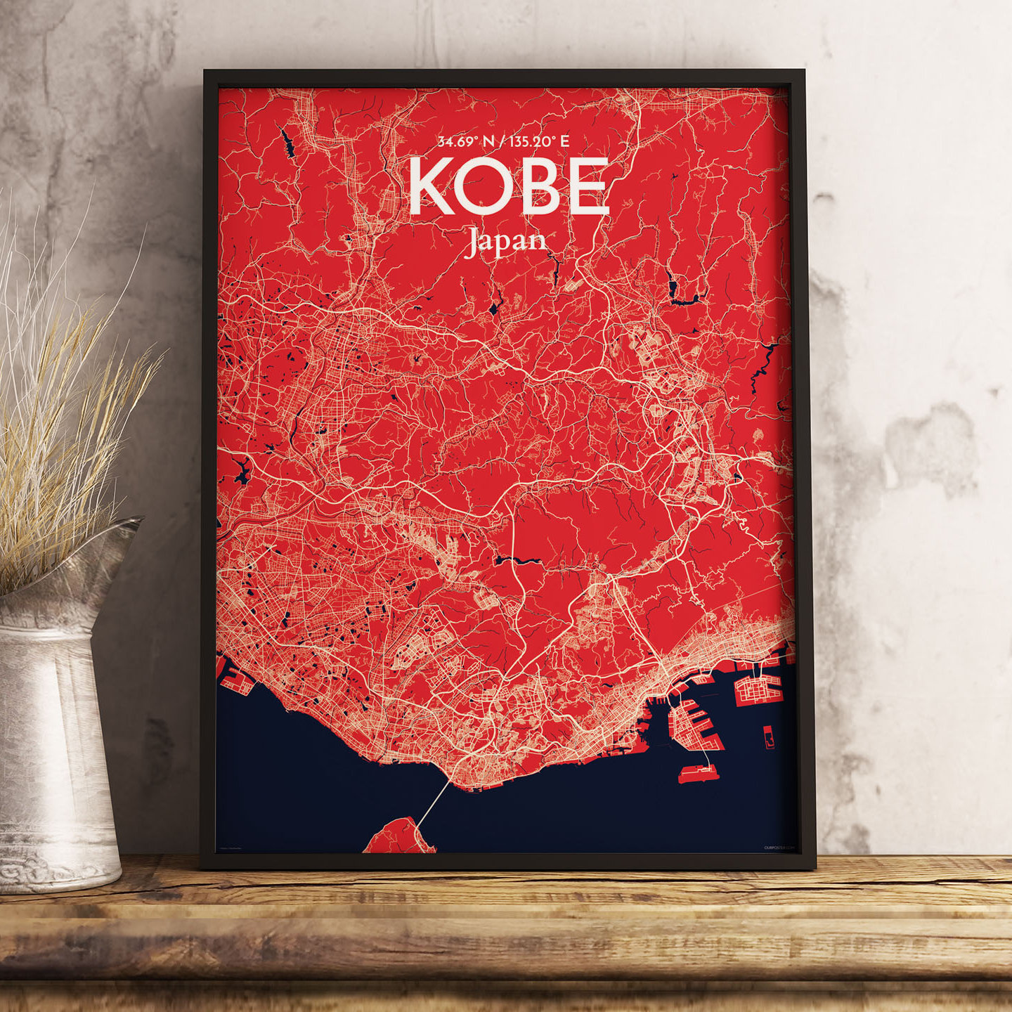 Wrought Studio™ 'Kobe City Map' Graphic Art Print Poster in Nautical ...