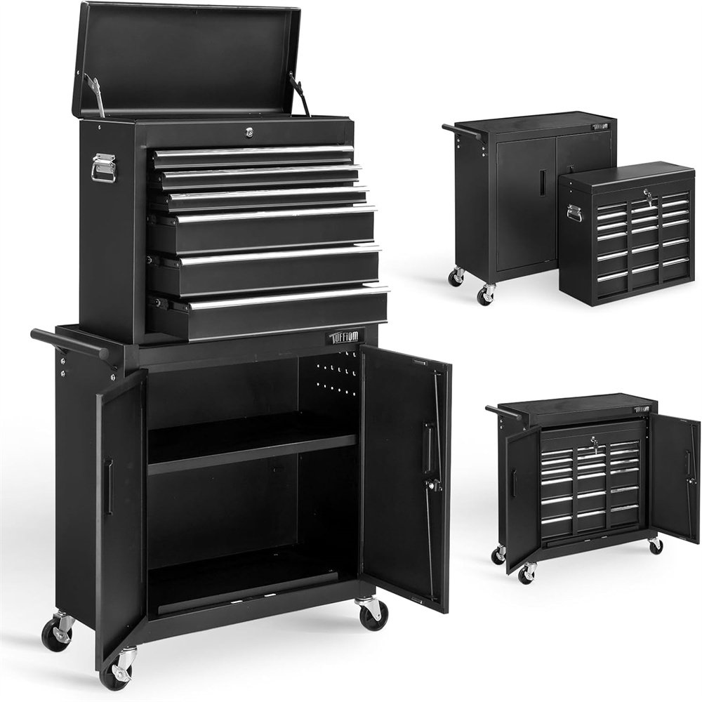 17 Stories 6 Drawer 3-In-1 Double Door Rolling Tool Box Garage Storage ...