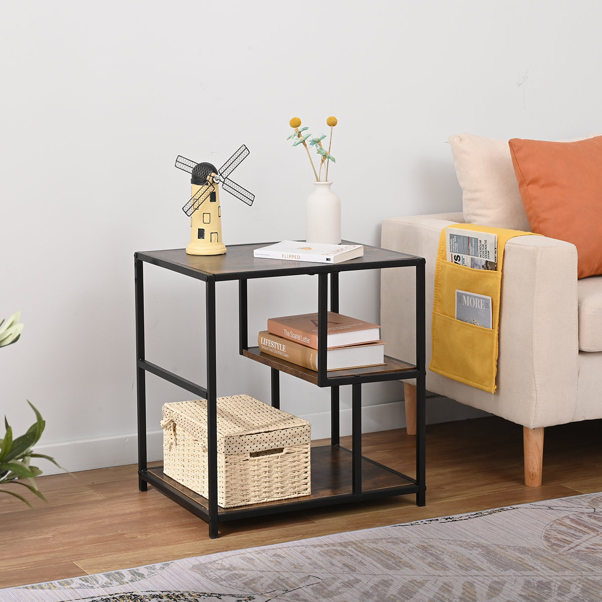 17 Stories 17 Storeys Large Side Table, 3 Tier End Table with Storage ...