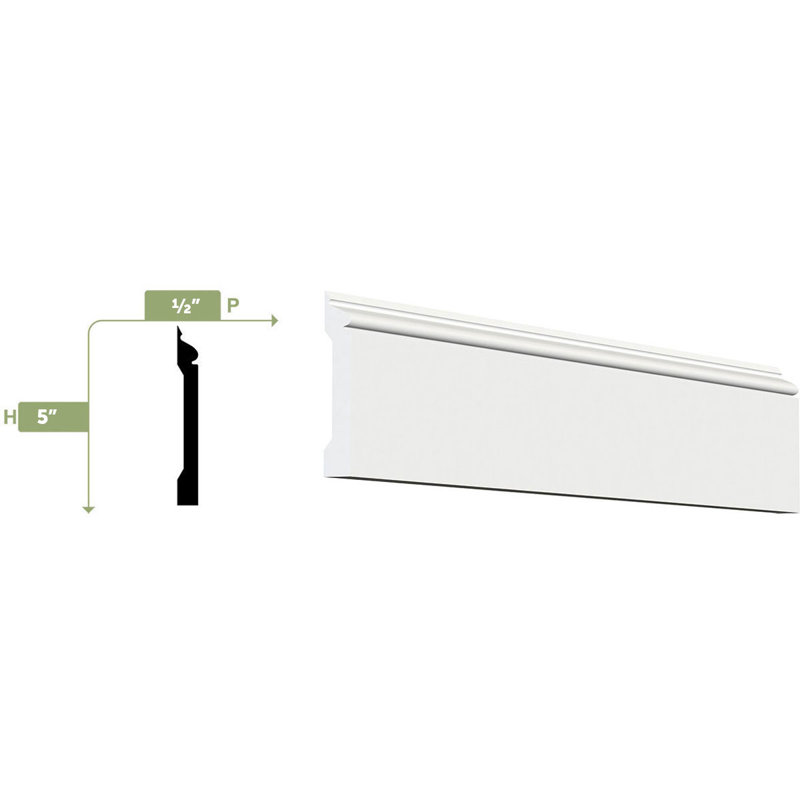 Ekena Millwork WM163E - 5"H x 1/2"P x 96"L Speed Base Moulding, PVC ...