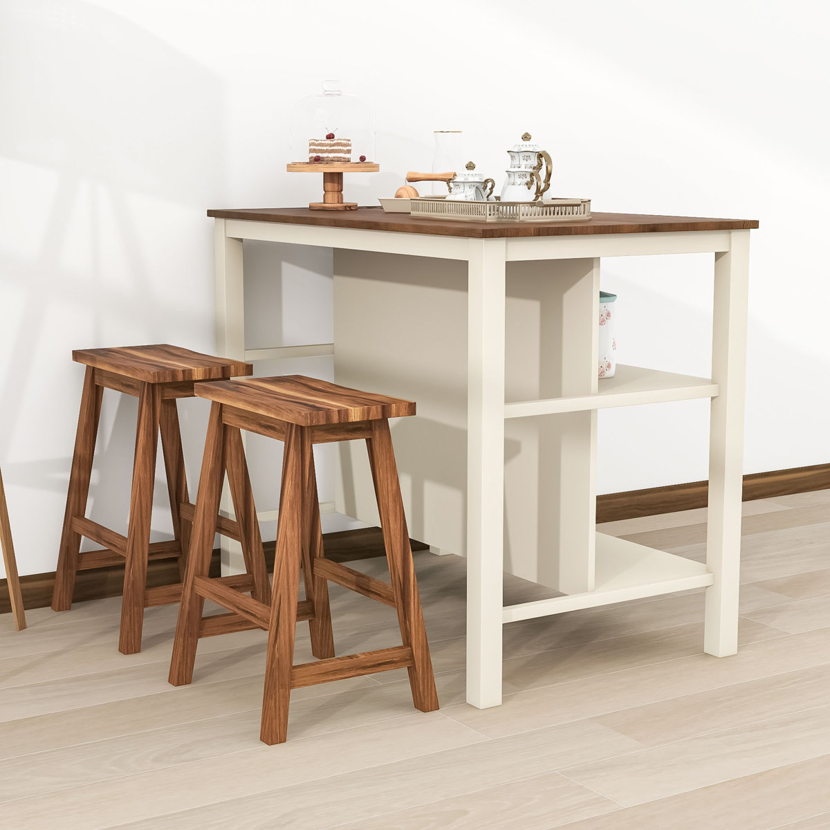 Red Barrel Studio® Rosamae Rubber Wood Butcher Block Dining Table Set ...