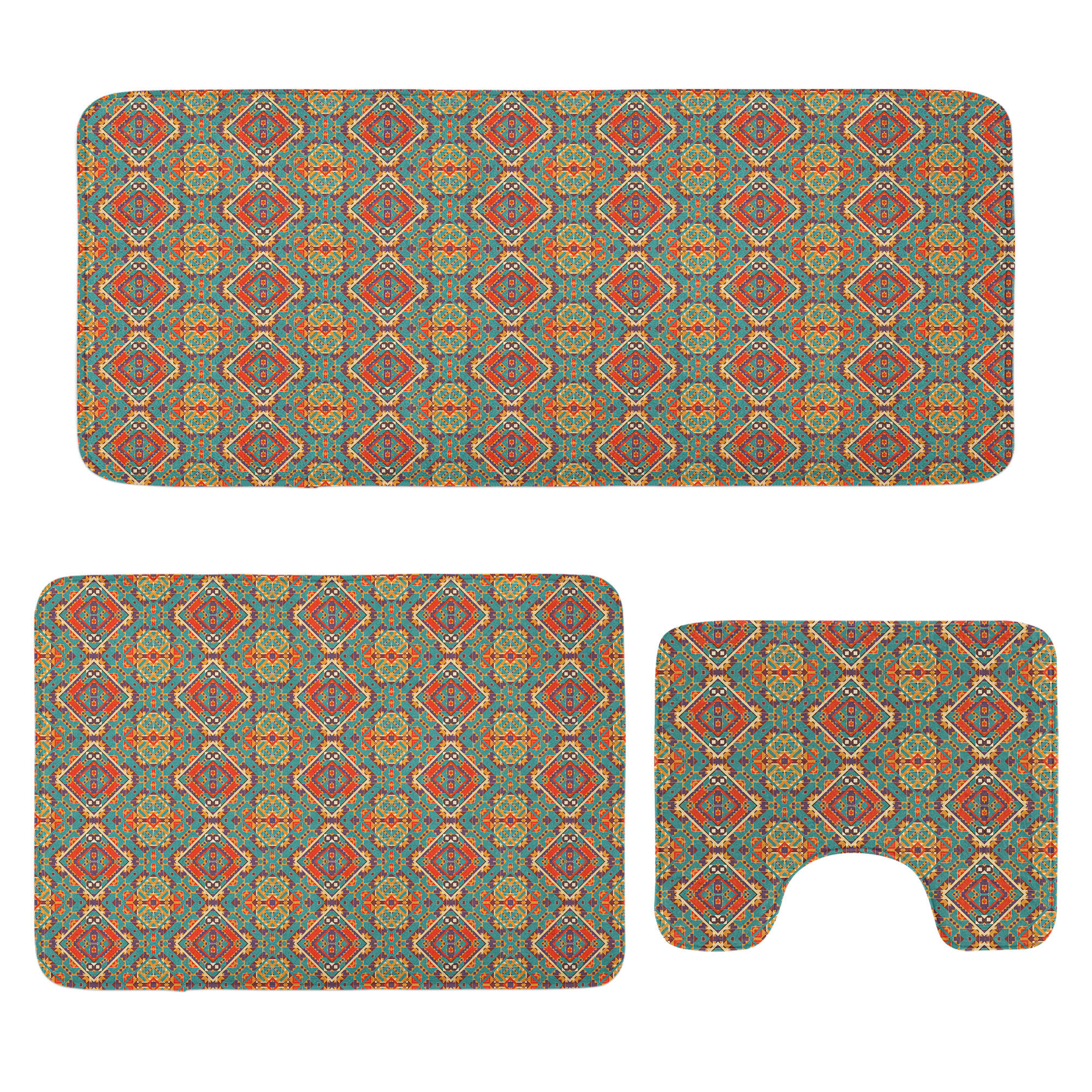 East Urban Home Turquoise Bathroom Rug Set 3 Pieces U-Shape & Rectangle ...