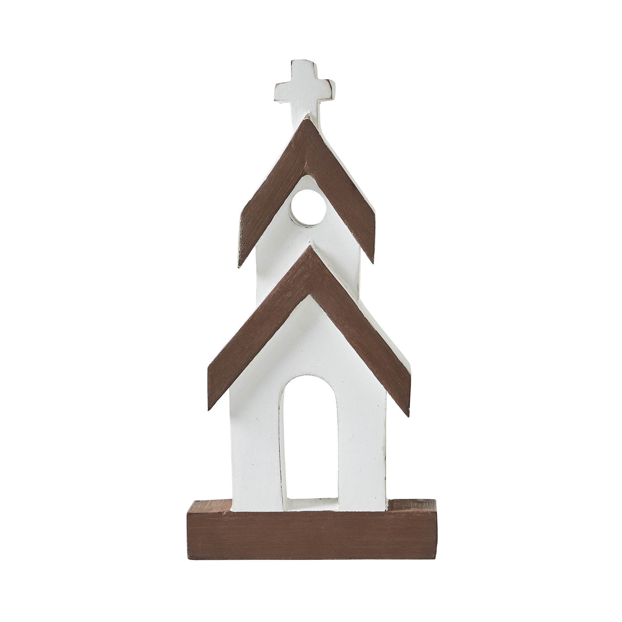 The Holiday Aisle® Brown Roof White Church Wooden Figurine | Wayfair