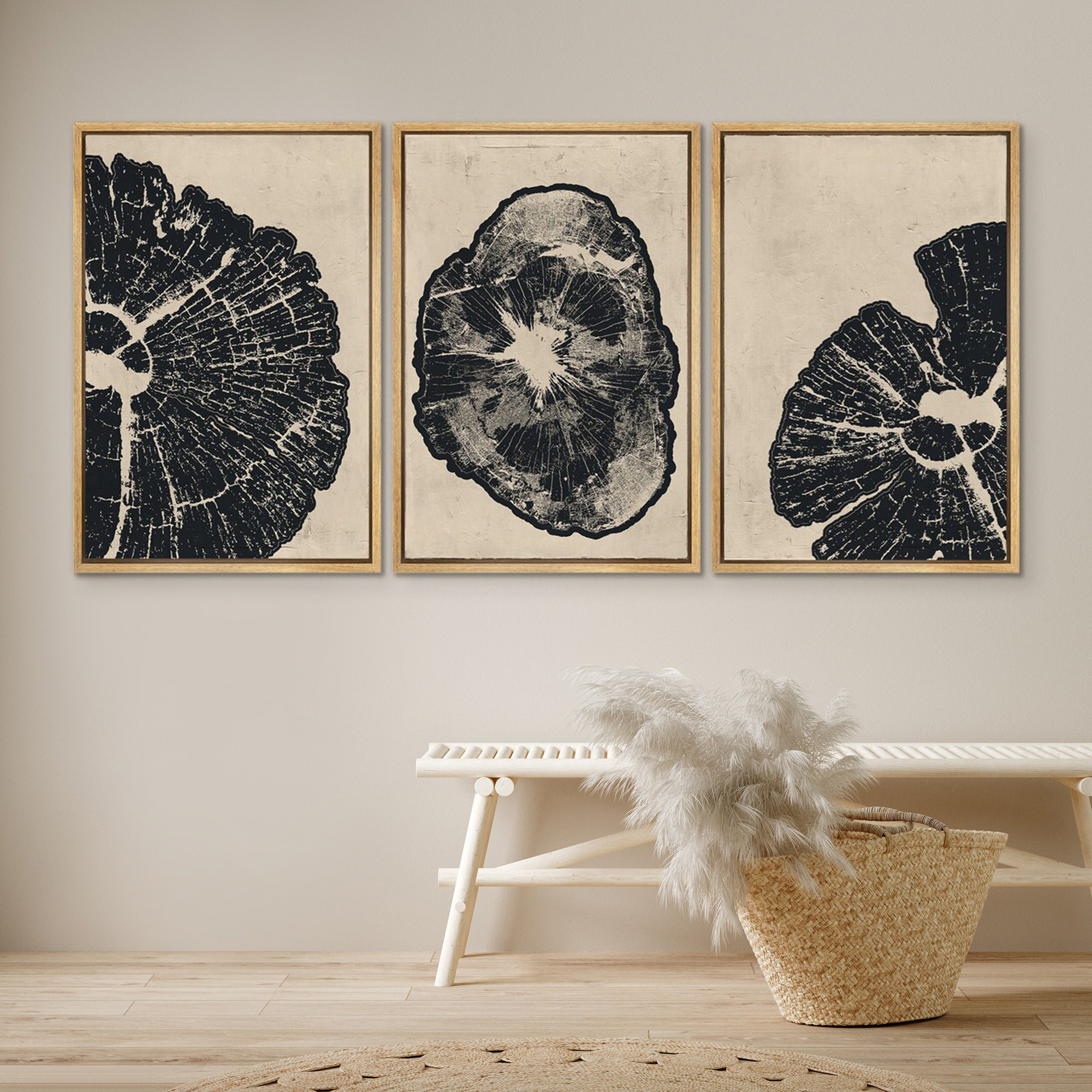 IDEA4WALL Pastel Black Wood Tree Ring Illustrations, Abstract Rustic ...