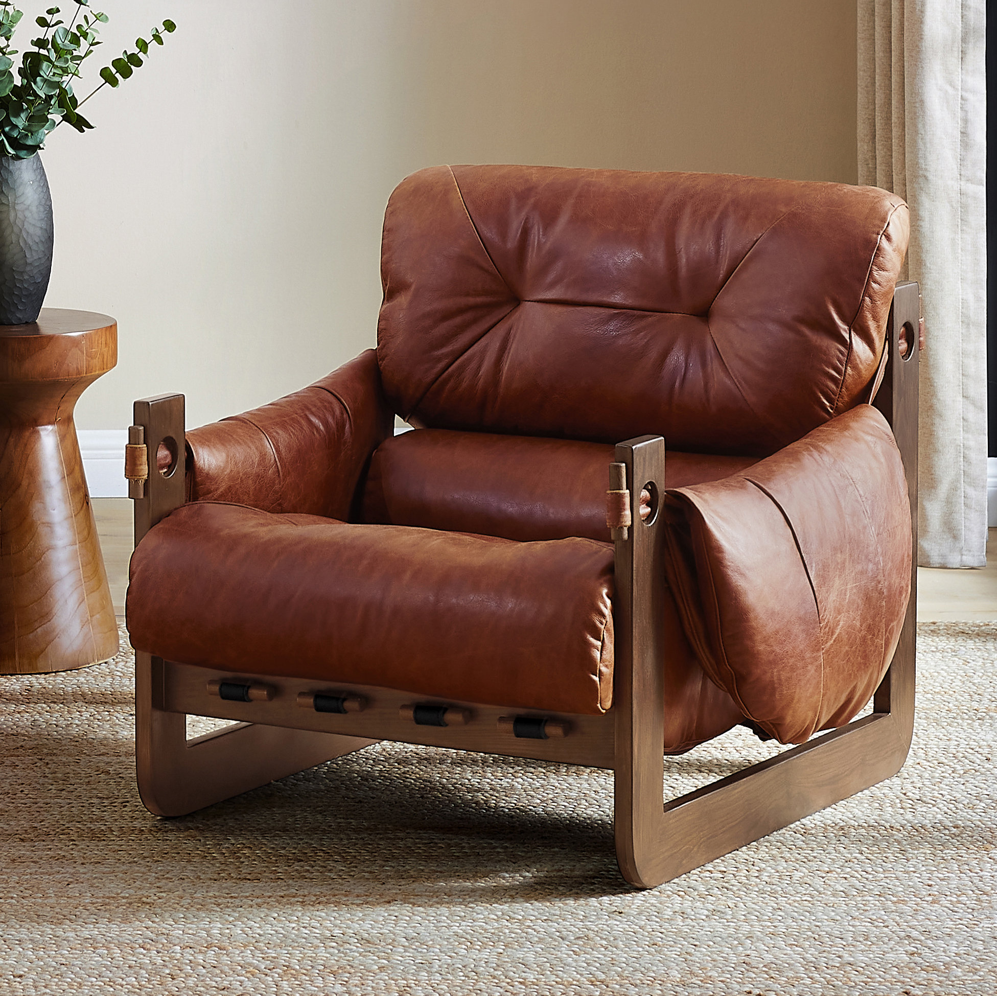 Wildon Home® Esmiralda 35.83'' W Full-grain Genuine Leather Accent ...