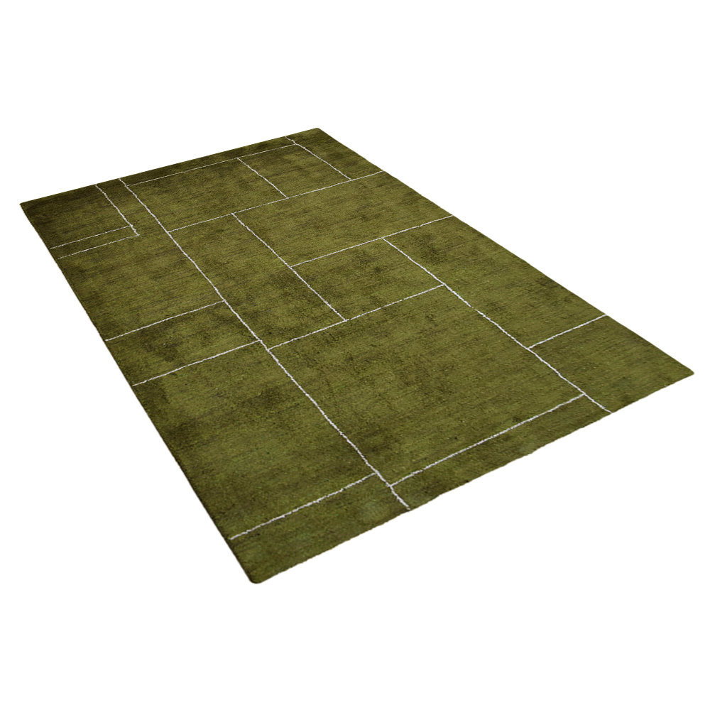 Latitude Run® Hand Knotted Loom Silk Mix Geometric Green Beige Area Rug ...