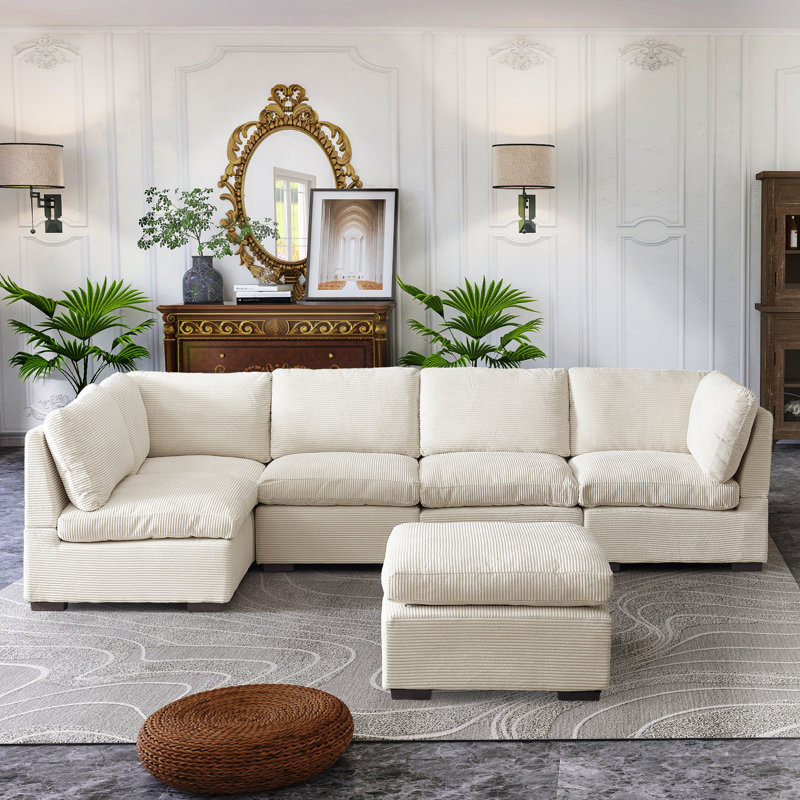 Latitude Run® Kierran Dearborn 6 Piece 129"W Corduroy Modular Sectional ...