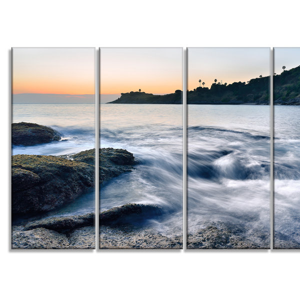 DesignArt 'Slow Motion Sea Waves Over Rocks' Graphic Art Print Multi ...