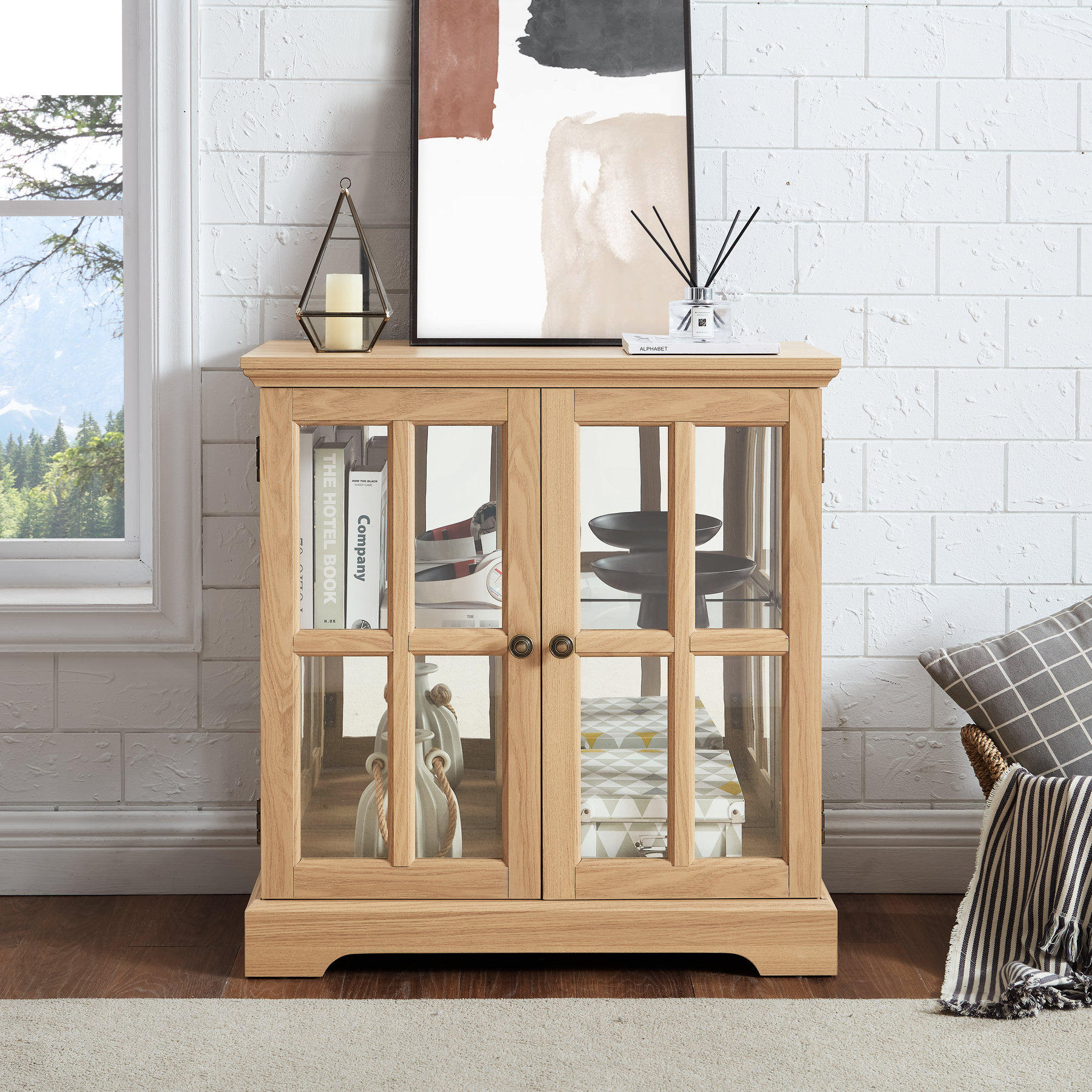 Alcott Hill® Retro Led Display With Adjustable Shelves And Antique Oak ...