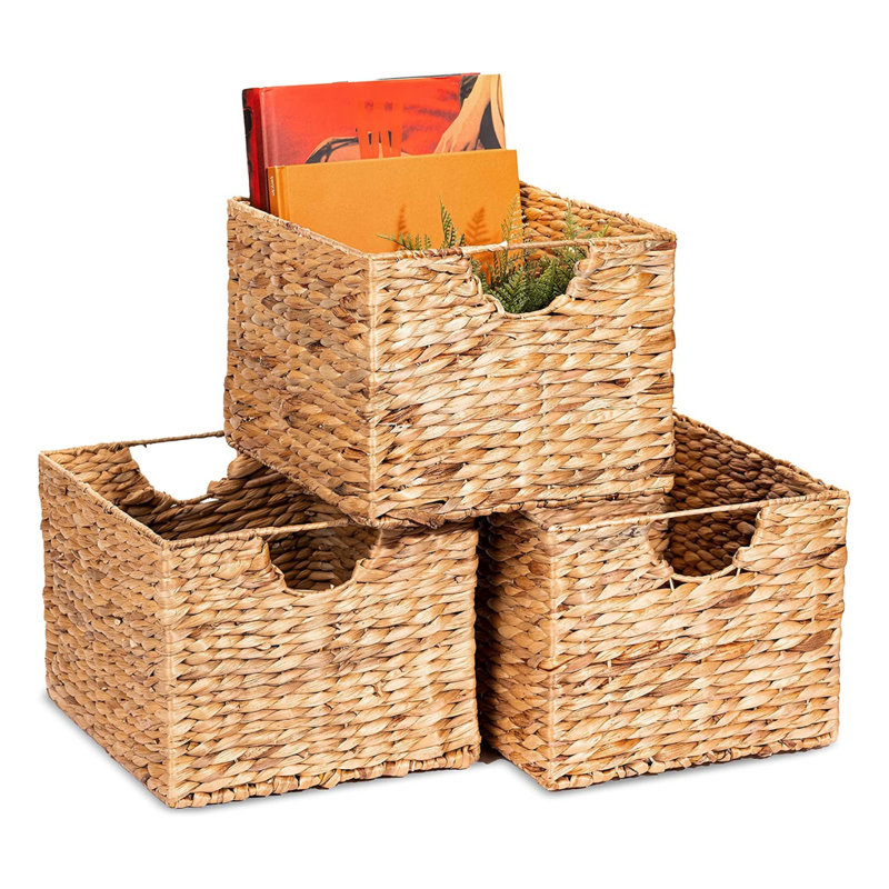 Sorbus Wicker Cube Basket with Handles Set of 3 | Wayfair