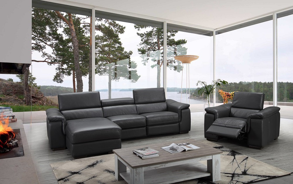 Orren Ellis Tyrese 113" Wide Genuine Leather Reclining Sofa & Chaise ...