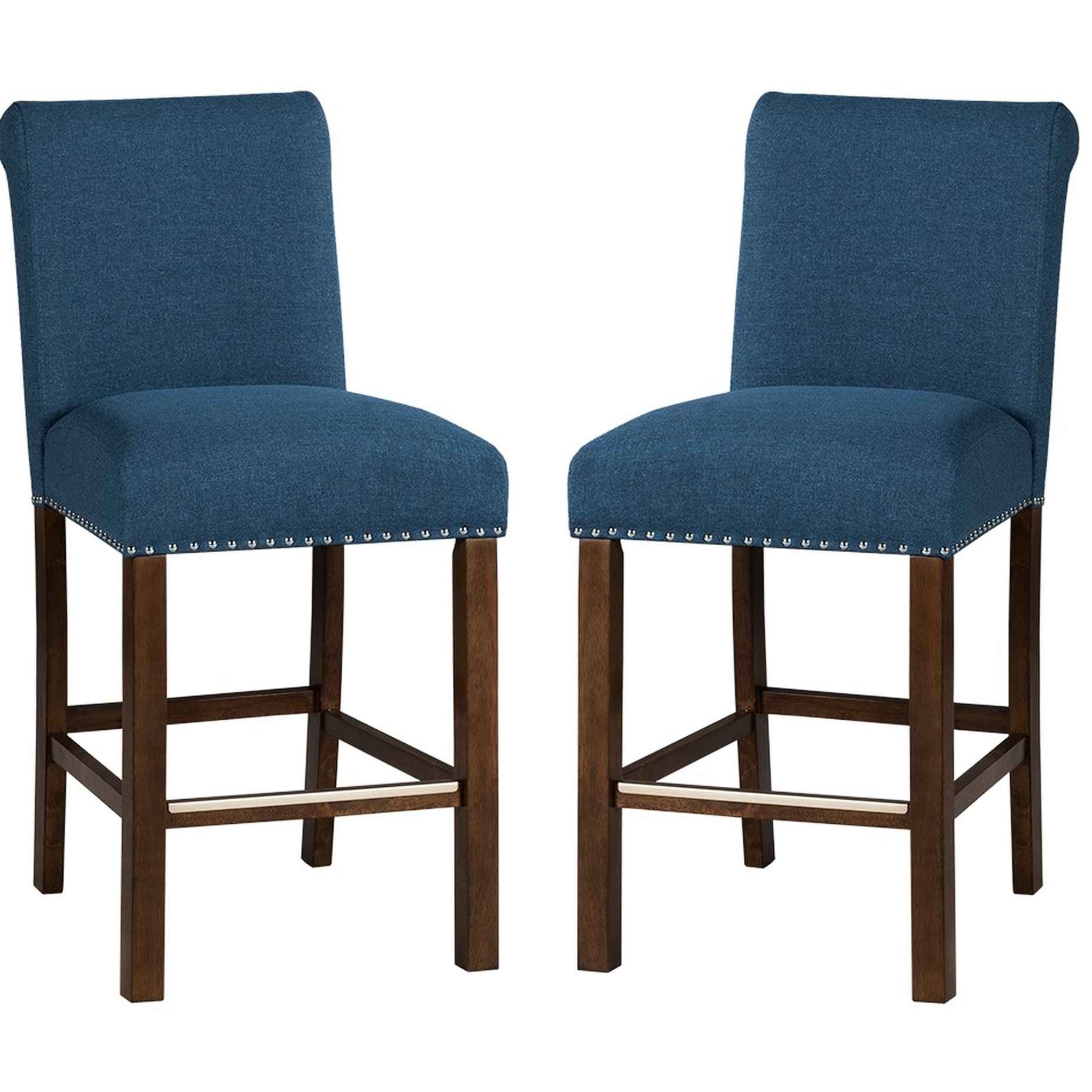 Wildon Home® Upholstered Counter Stool Of 2 With Nailhead Accent - Blue ...
