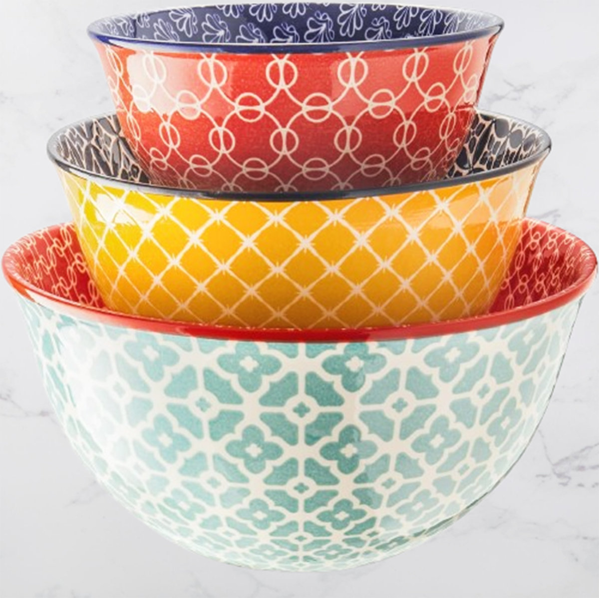 EFIVEX 3-Piece Kitchen Ceramic Mixing Bowl Set, 3.7/2/1 Quart, Colorful ...