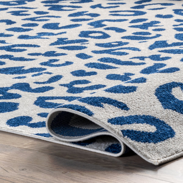 Mercer41 Modern Leopard Print Performance Blue/White Rug & Reviews ...
