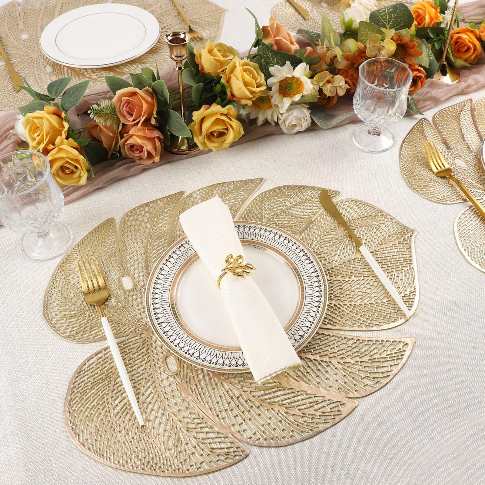 UZOPAL Set of 6 Gold Leaf Shaped Vinyl Placemats | Wayfair
