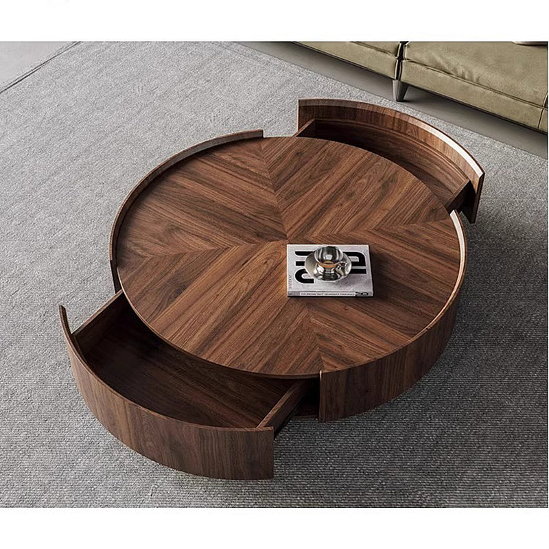 Bkoksety Minimalist walnut color round coffee table set | Wayfair