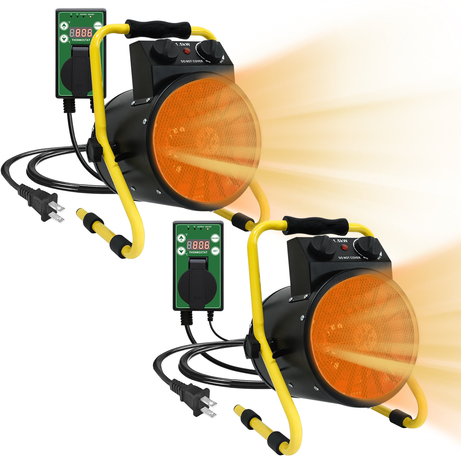 EAGLE PEAK 2 Pack Greenhouse Heater with Thermostat 1500 W Electric Indoor/Outdoor Ceramic Fan ...