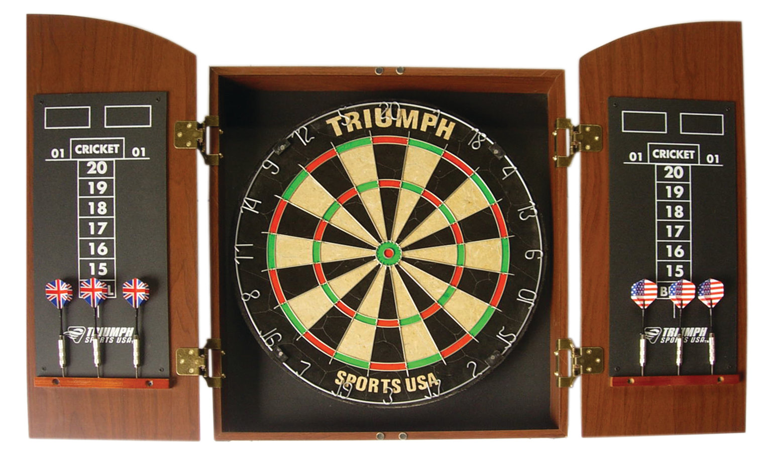 Triumph Sports Wellington Bristle Dartboard and Cabinet Set with Darts ...