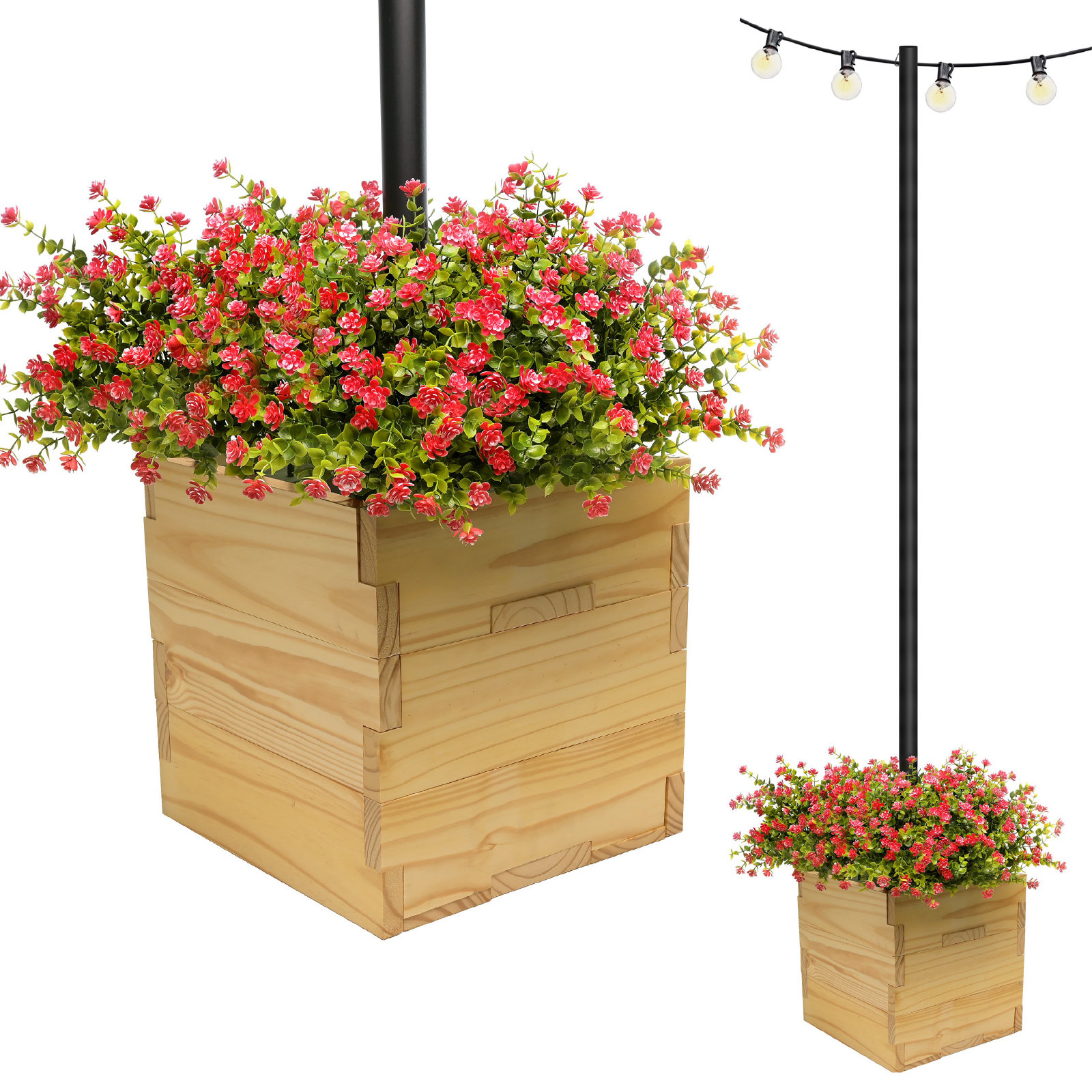 Union Rustic Ilerioluwa Wooden Planter Box with String Light Pole ...