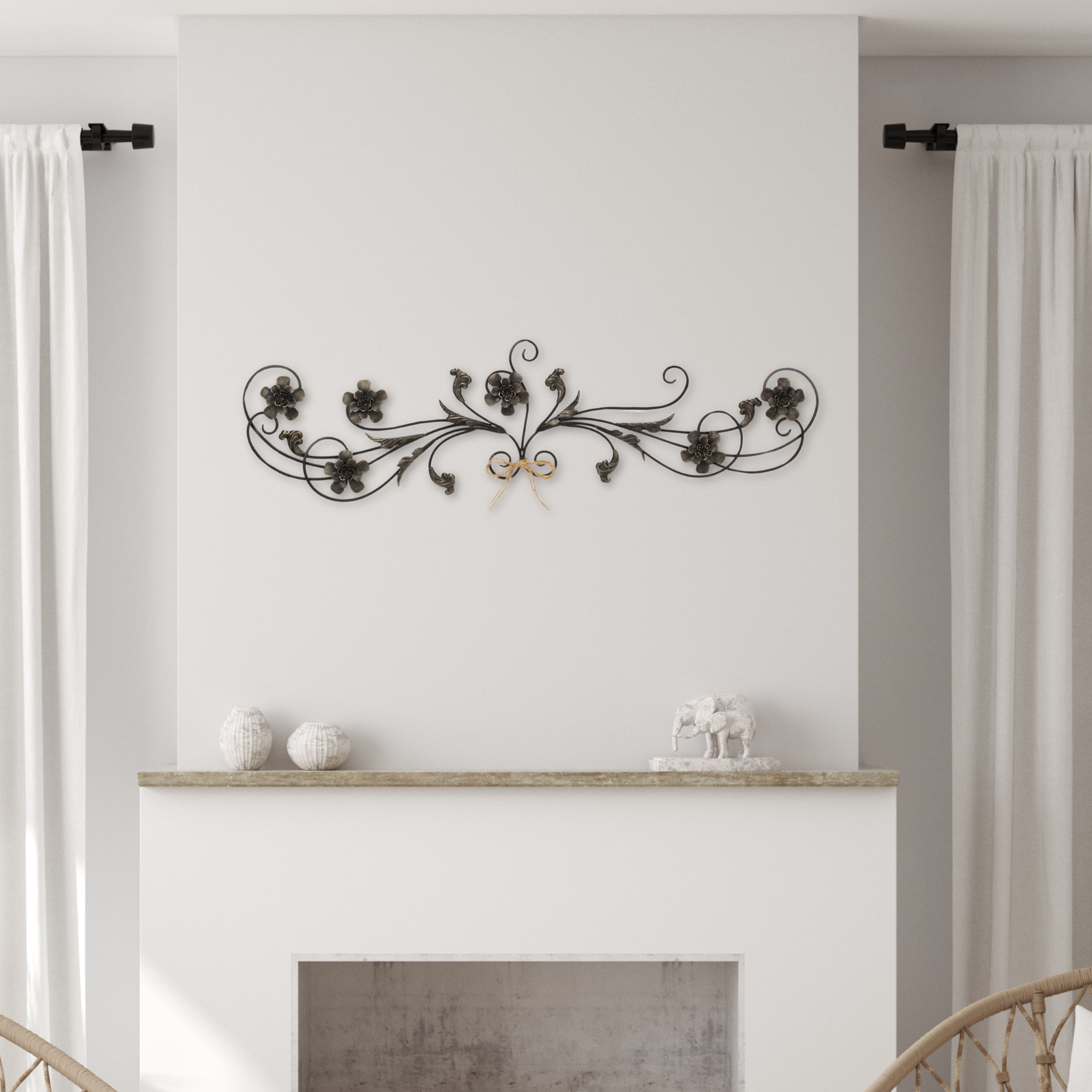 Winston Porter Franziska Black Flower Metal Door Topper | Wayfair