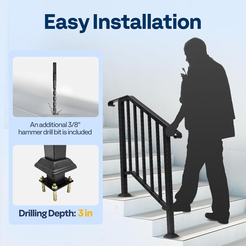 VIVOHOME Wrought Iron Curved Ends and Safty Balusters Exterior Hand ...