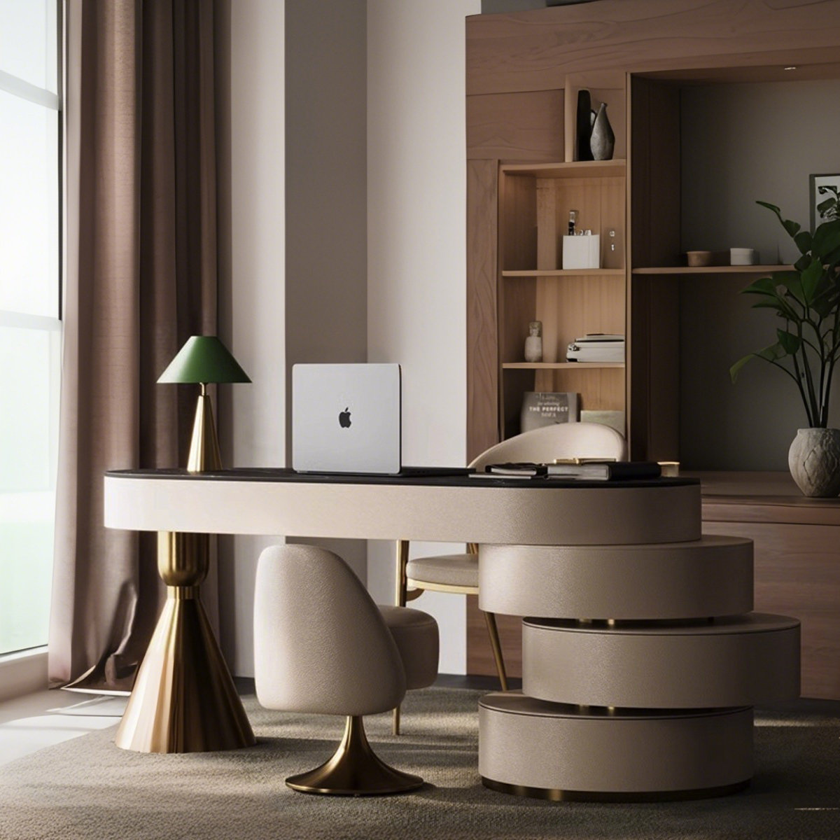 BELSUB Italian Modern Luxury Black Slate Desk with Tiered Design ...