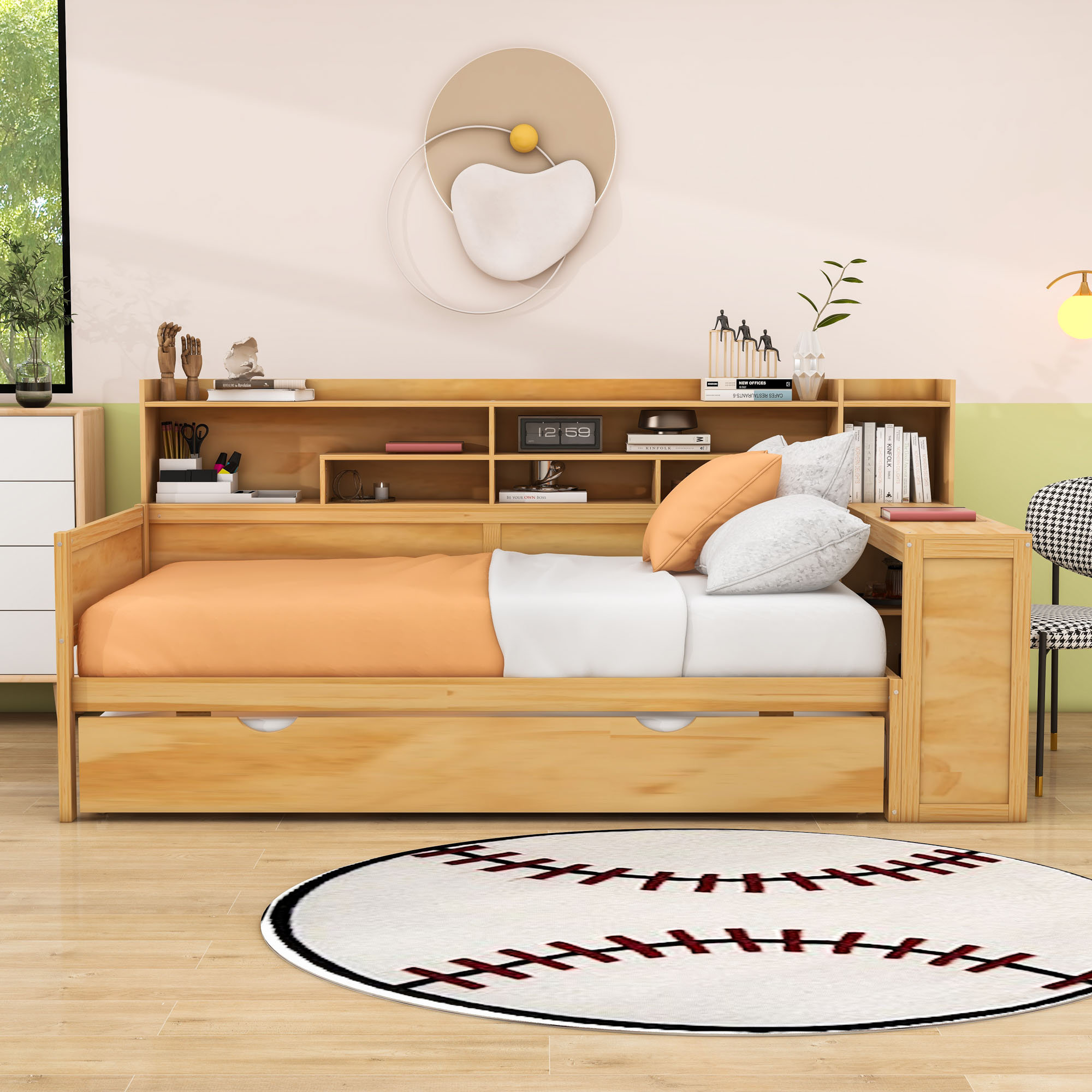 Lark Manor Wooden Daybed with Shelves, Trundle Bed and Desk - Wayfair ...