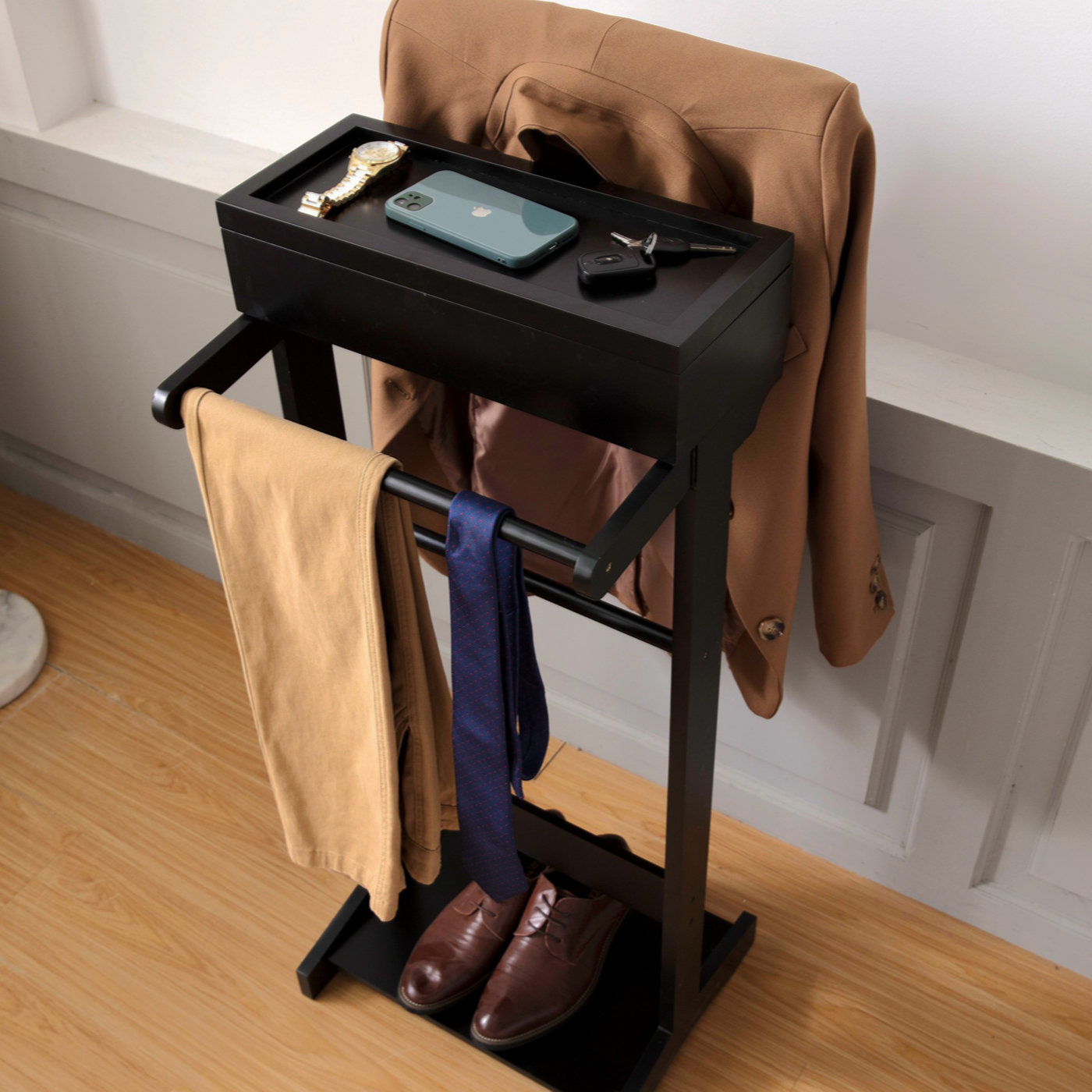 Lark Manor™ Portable Garment Rack Clothes Valet Stand With Storage ...
