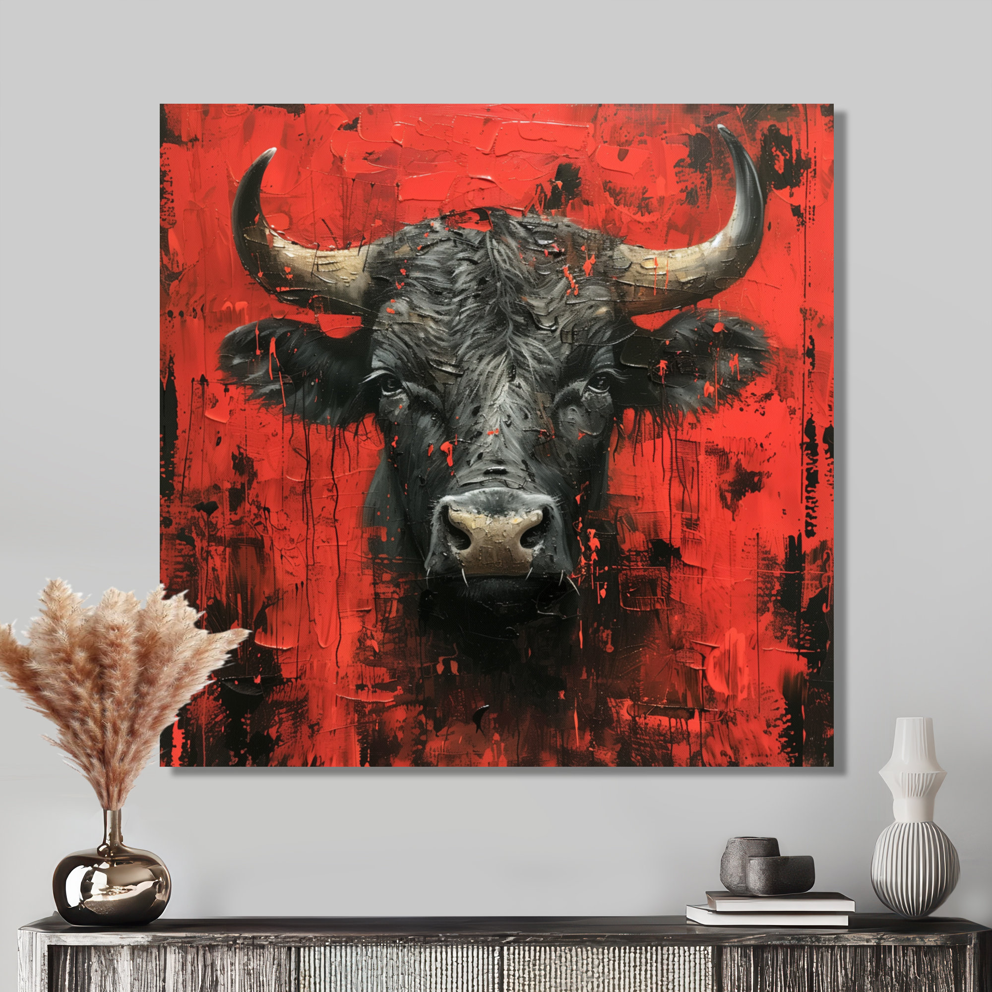 August Grove® Red Taurus Astrology Bulls Resolve - Cattle Animal Wall ...