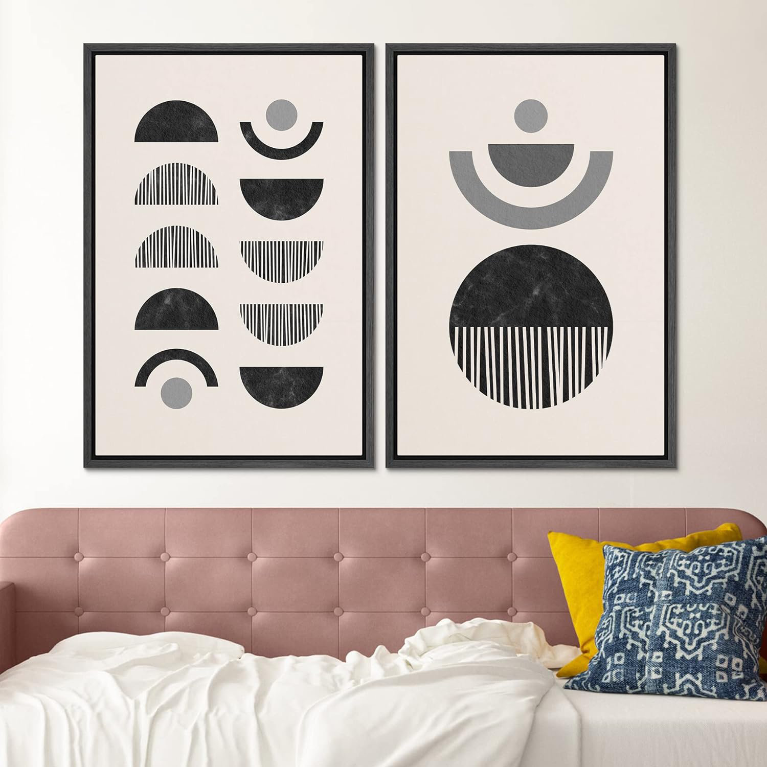 wall26 Geometric Black and Grey Semi Circle Polygons Abstract Shapes ...