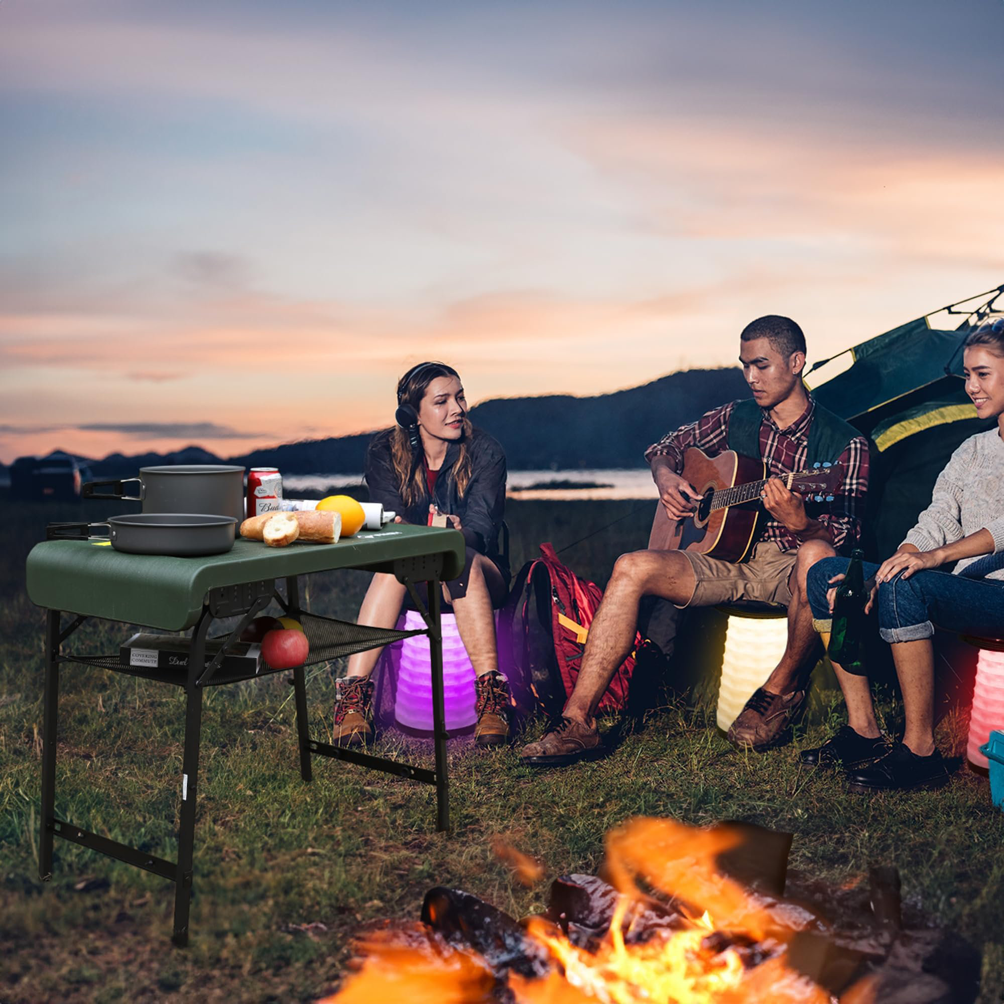 LIFETIME FLOORING LLC Camping Table & Collapsible Stools Set, Folding ...