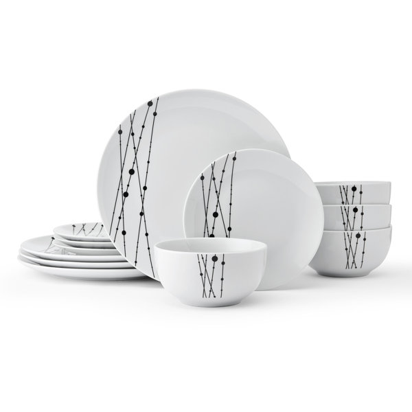 Studio Nova Linear Symphony 12-Piece Porcelain Dinnerware Set, Service ...