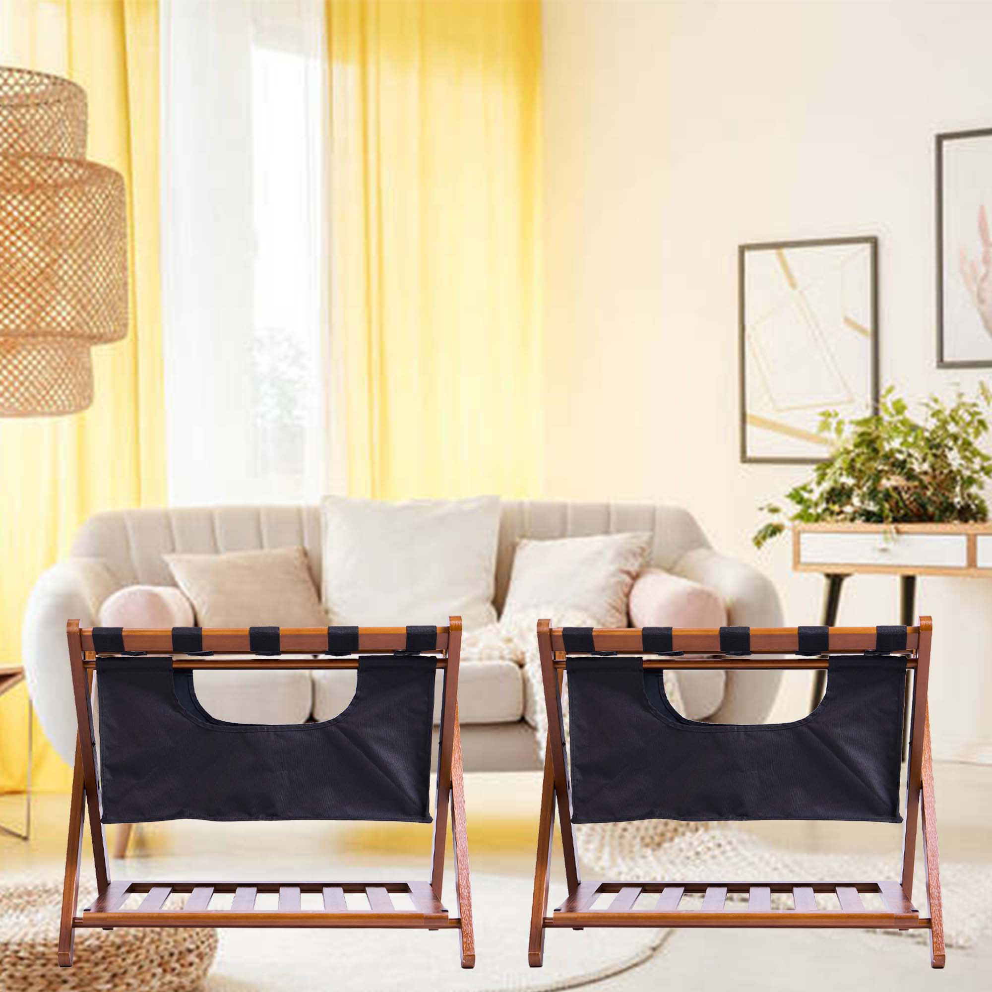 Lodoicea maldivica Walnut Folding Bamboo Luggage Rack 2-Packed,Fully ...