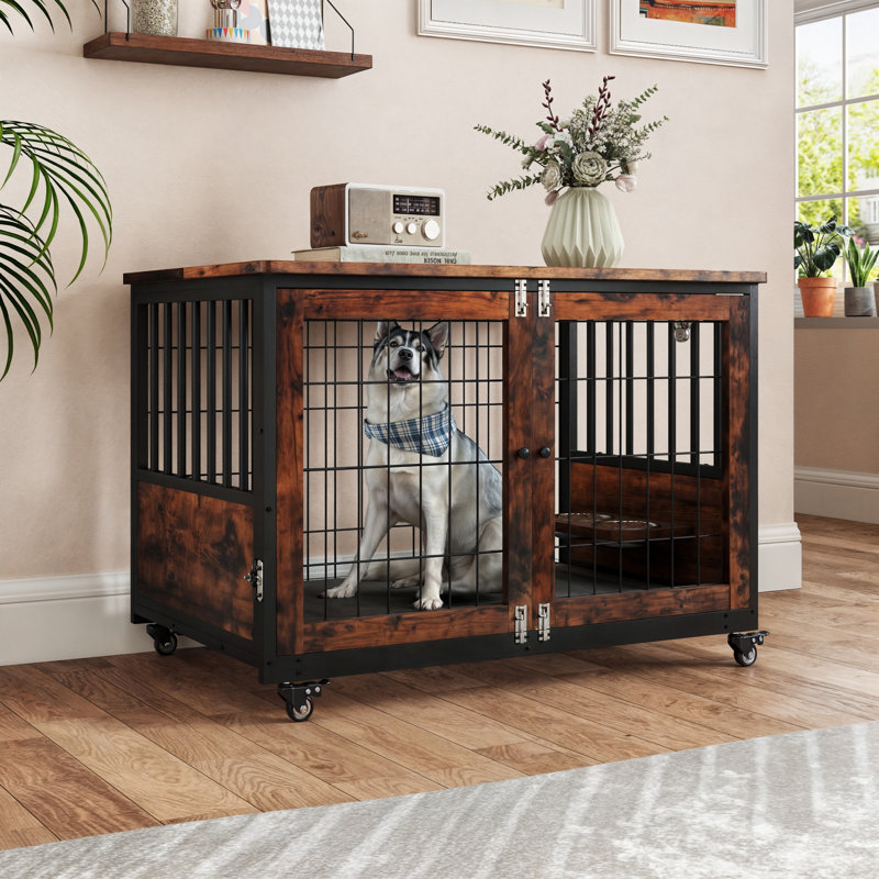 Archie & Oscar™ Archie & Oscar Dog Crate Furniture with Wheels, Feeding ...