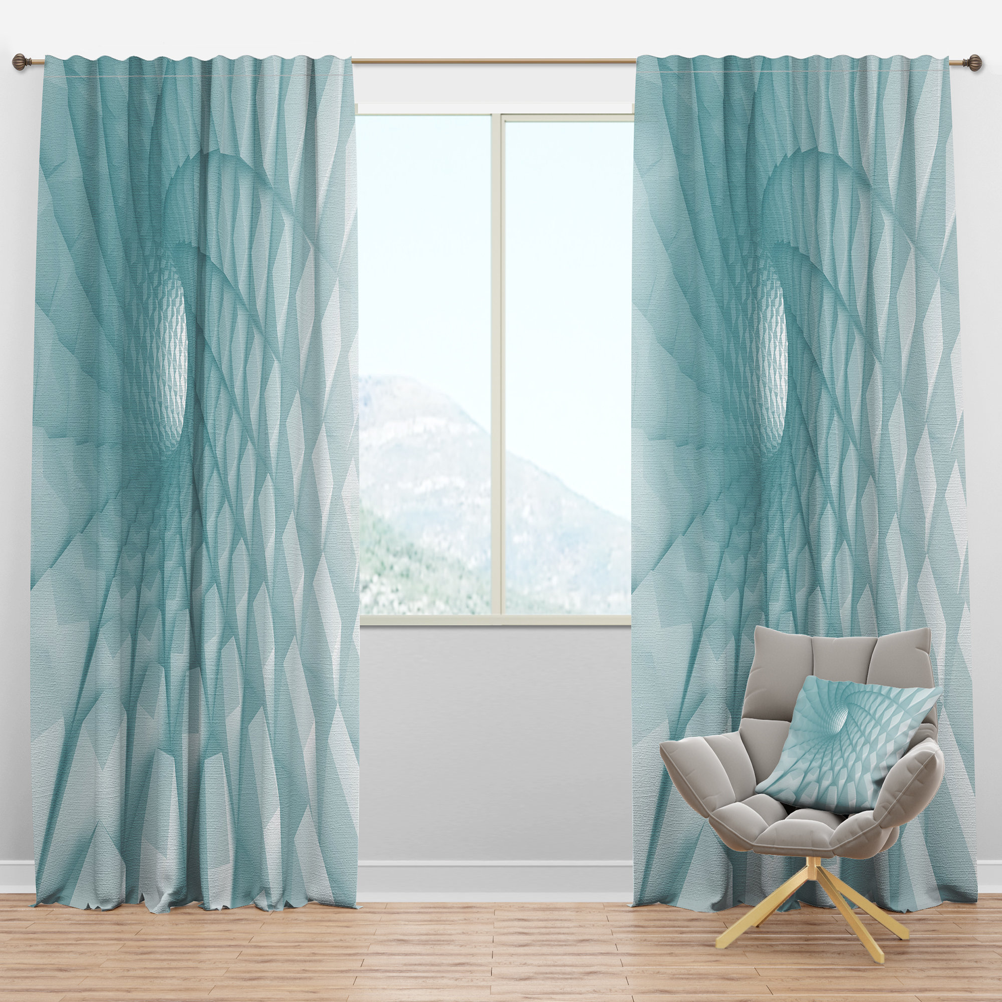 Design Art 3D Light Blue Geometric Tunnel - Geometric Curtain - Velvet ...