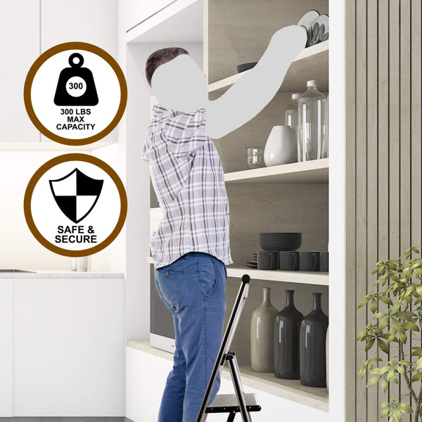 Sorfey Premium 3 Step Modern Gray Wood Ladder. Lightweight, Ultra Slim ...