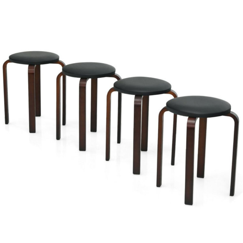 Ebern Designs 4-Pack Bentwood Stack Stools With PU Leather Round Top ...