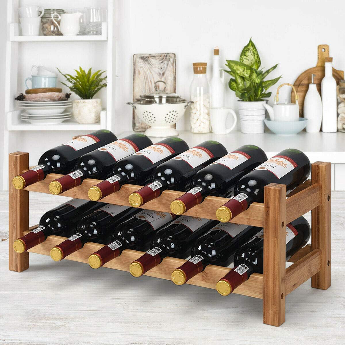 Red Barrel Studio® Bamboo 12 Bottles 2-Tier Wine Display Rack For ...