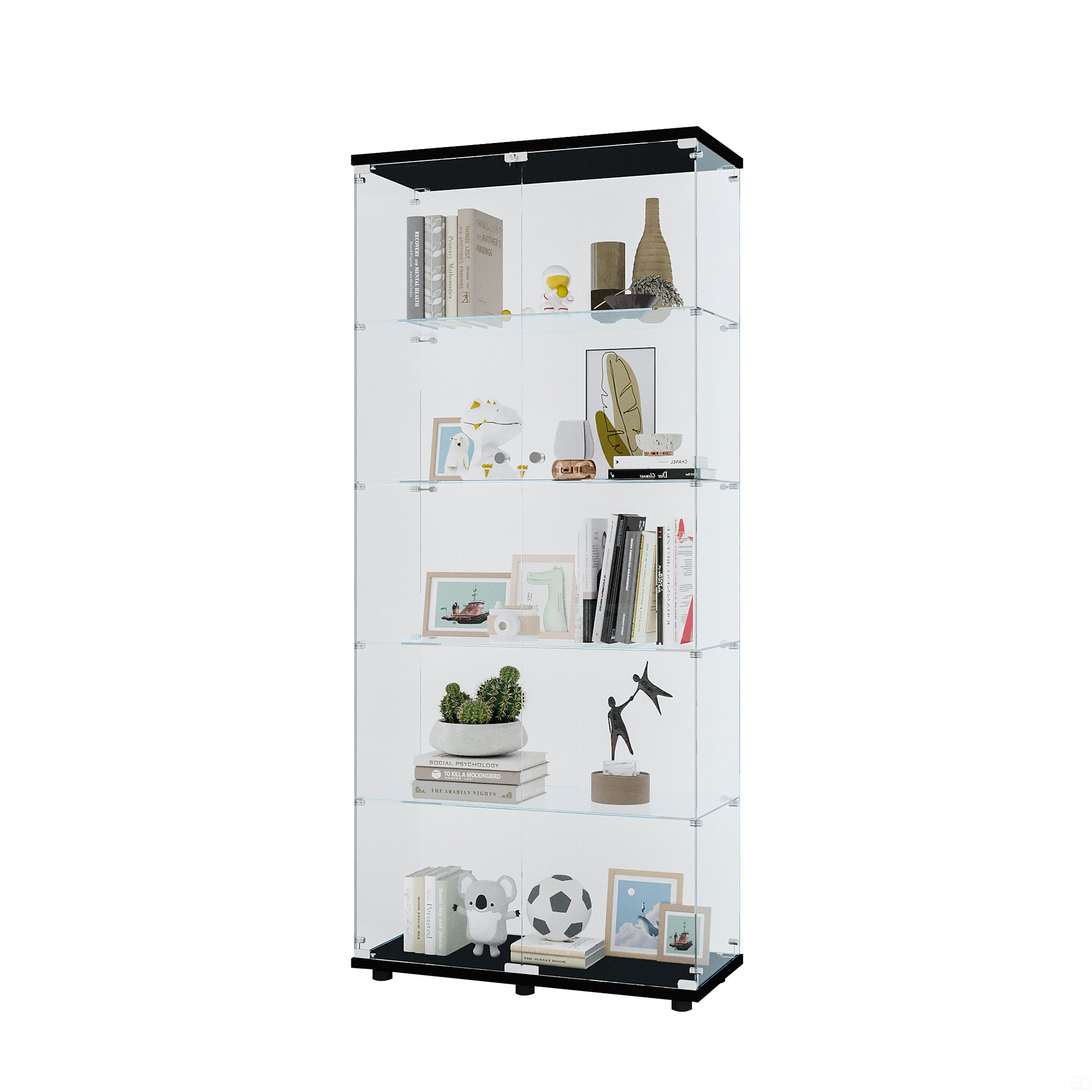 Latitude Run® Glass Display Cabinet With 5 Shelves Double Door, Curio ...