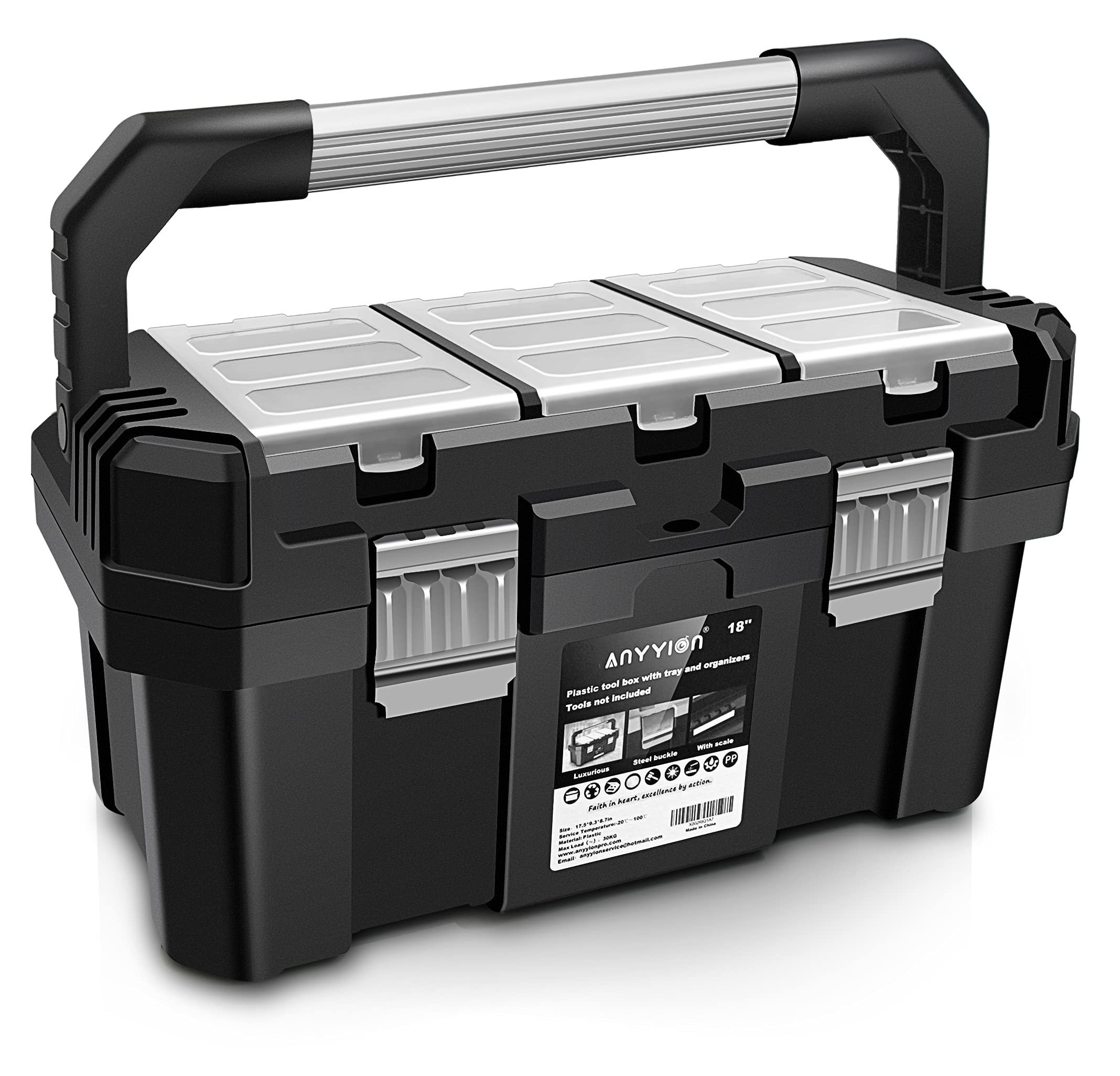 Latitude Run® 17-Inch Tool Box With Removable Tray With Stainless Steel ...