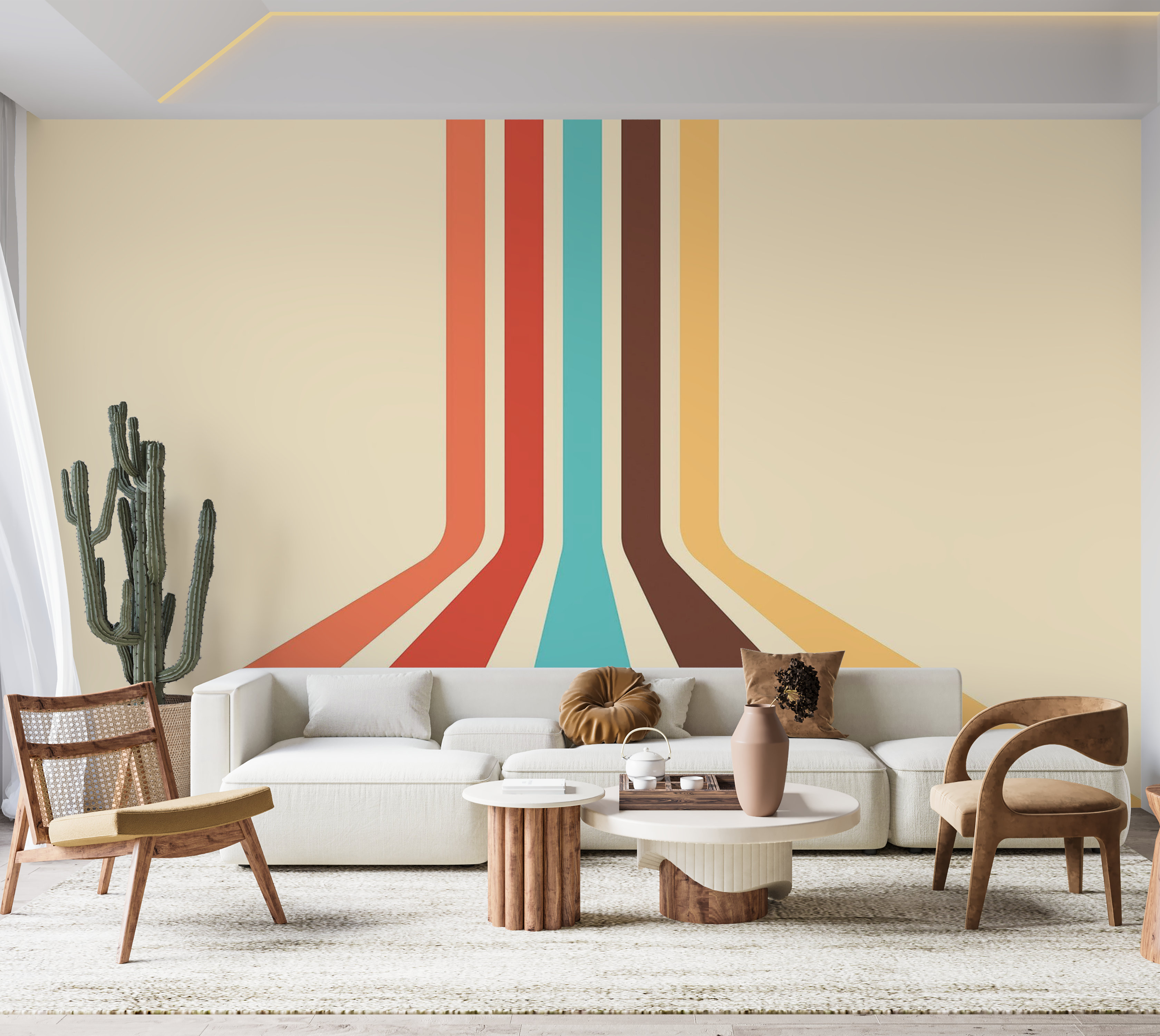Orren Ellis Premium Wallpaper Wall Mural - Retro Stripes - Wayfair Canada