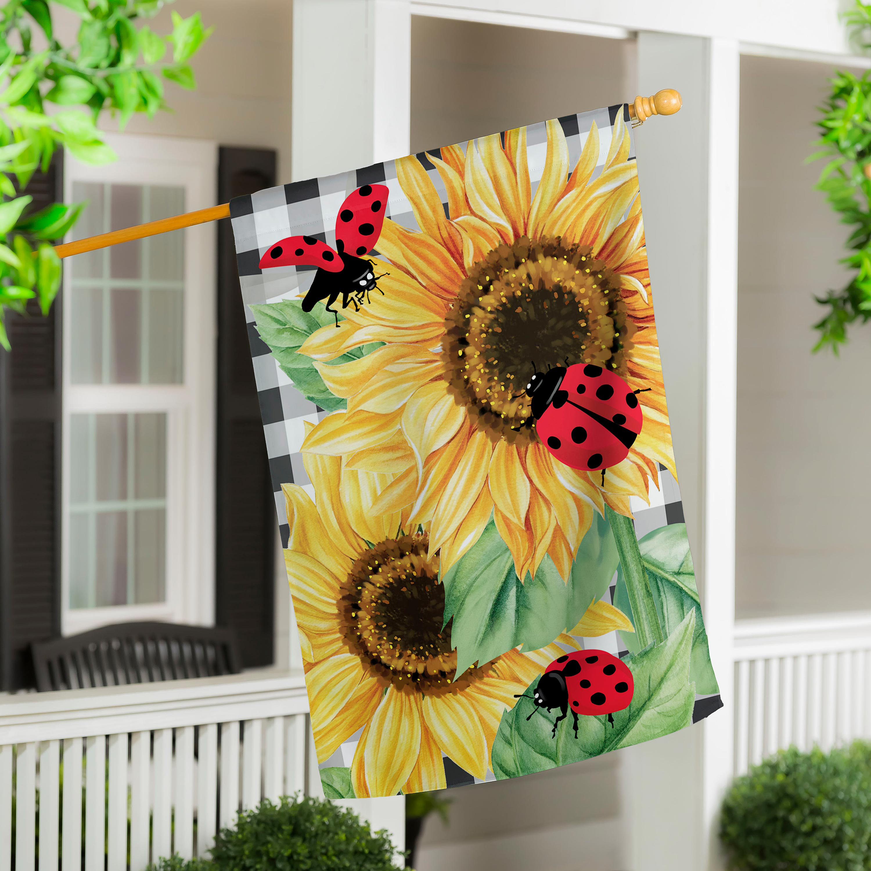 August Grove® Sunflower Ladybugs Burlap House Flag | Wayfair