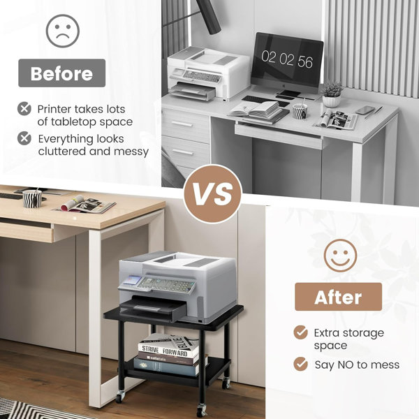 Costway 2-Tier Rolling Under Desk Utility Cart Machine Stand Storage ...